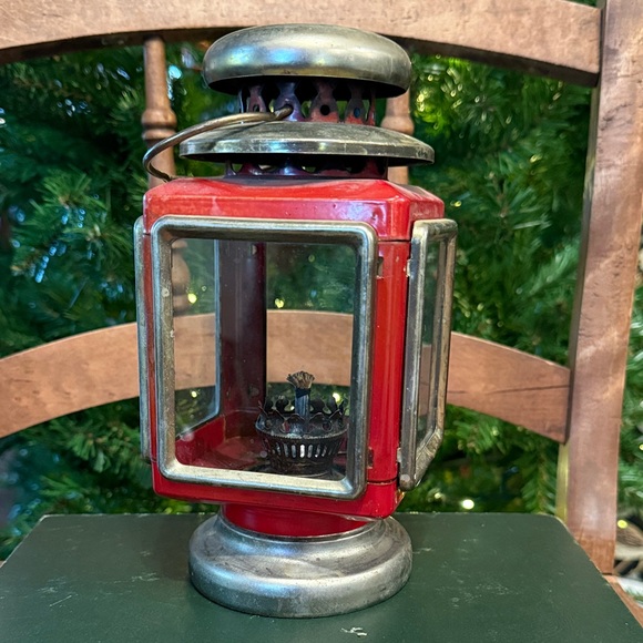 Accents | Vintage Red Metal Lantern 196s Red Goldtone Metal Carriage ...